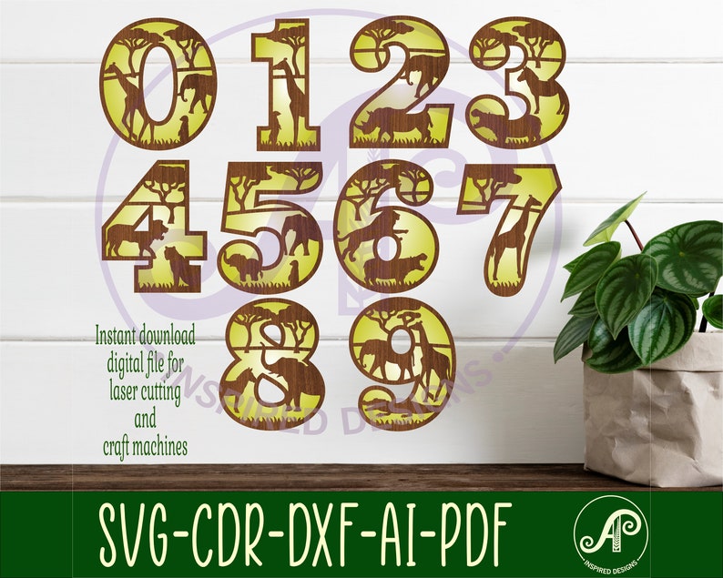 Safari Animal Numbers: Laser Cut Cake Toppers, Wall Decor (SVG, PDF) - Etsy