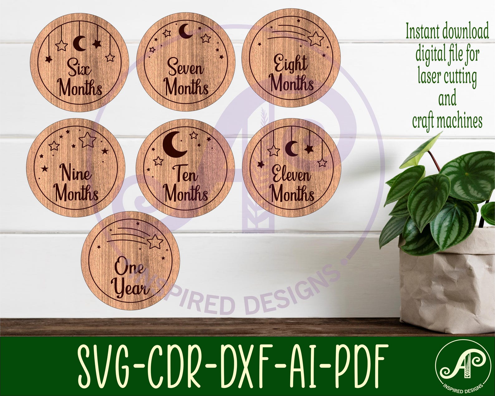Moon & Stars Baby Milestone Discs SVG: Laser Cut Nursery Bundle ...