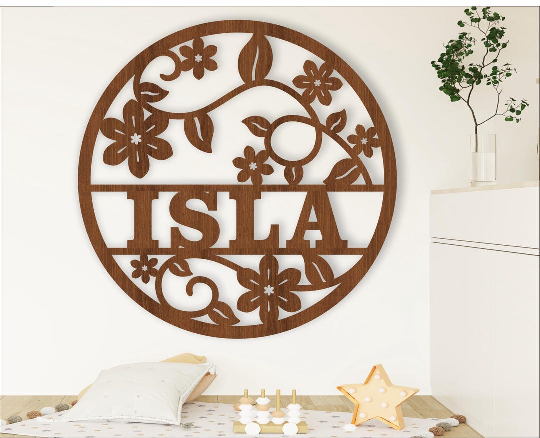 Vine Flowers Name Sign SVG Laser Cut Template, Door or Wall Hanger ...