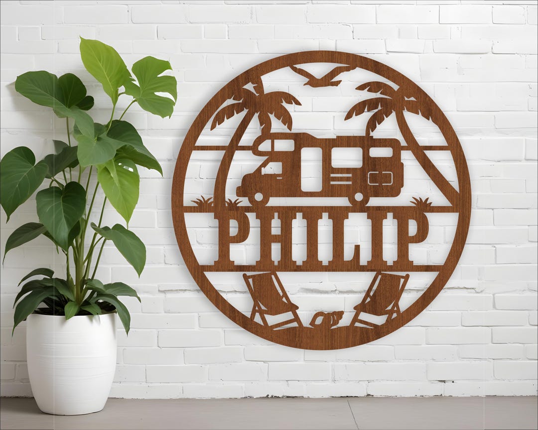 Beach Caravan Name Sign, SVG, Travel Themed Door or Wall Hanger, Laser ...