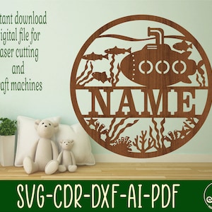 Submarine Name Sign, SVG, Ocean Themed Door or Wall Hanger, Laser Cut ...