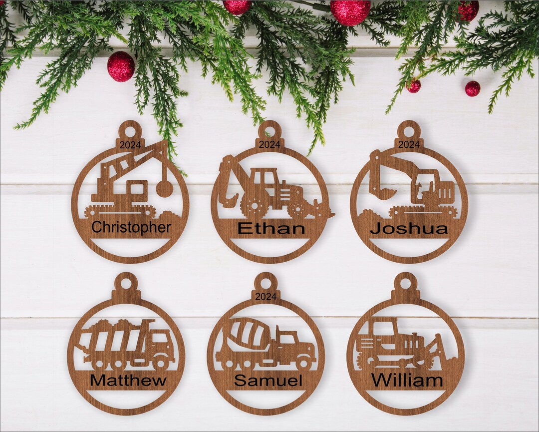 Construction Vehicles Christmas Ornaments, 6 Designs SVG Laser Cut ...
