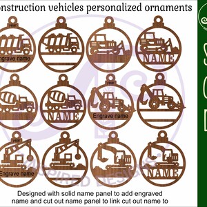 Construction Vehicles Christmas Ornaments, 6 Designs SVG Laser Cut ...