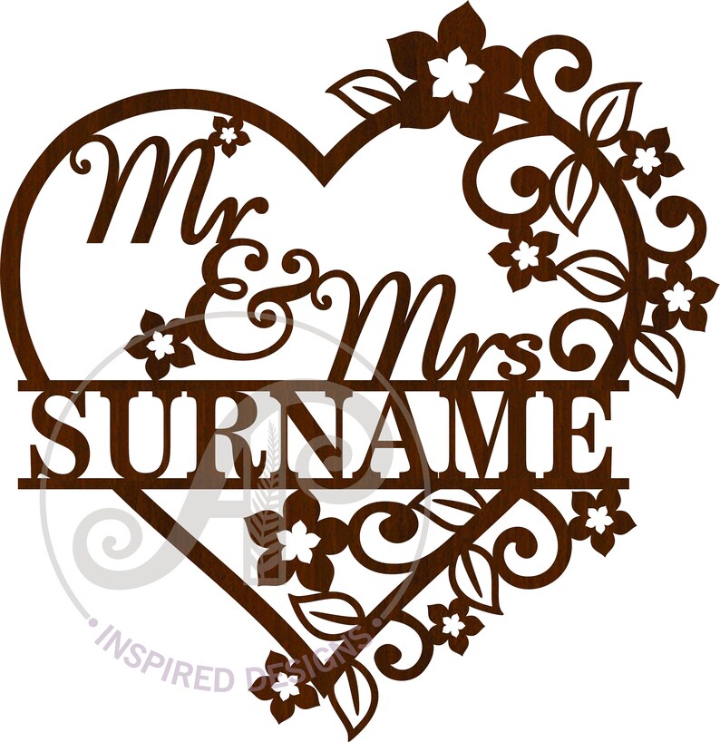 Floral Heart Mr and Mrs Name Sign SVG Wedding Themed Door or - Etsy