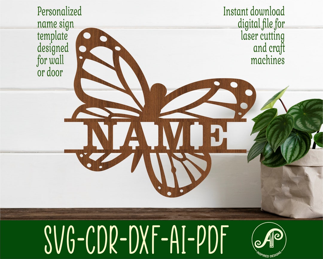 Monarch Butterfly Name Sign SVG Laser Cut Template, Door or Wall Hanger ...