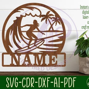 Surfer Female Name Sign Laser Cut SVG File - Digital Download Surf ...