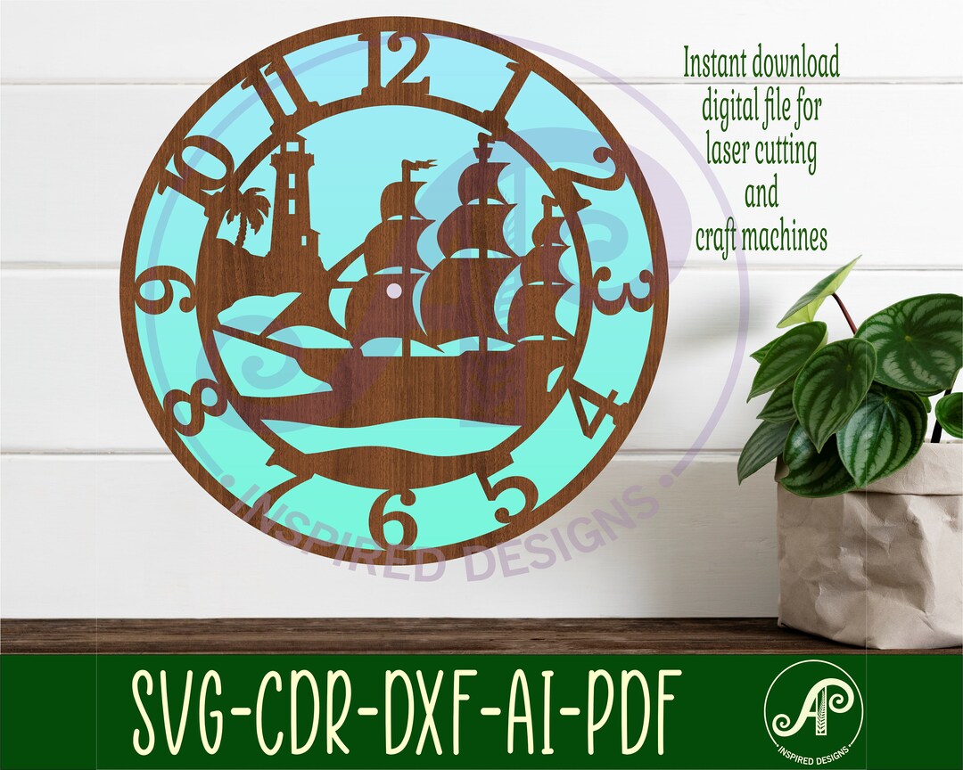 Nautical Wall Clock Laser Cut Files, SVG File. Vector File Ai, Cdr, Dxf ...