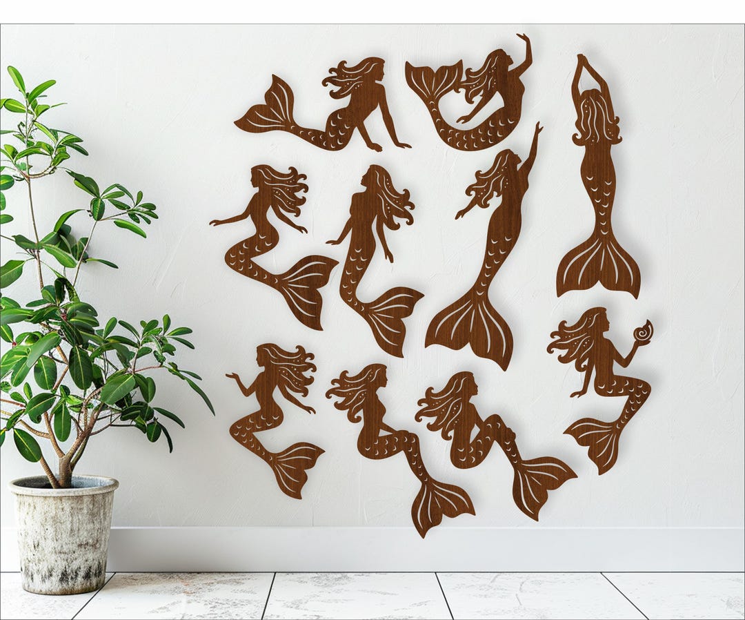 Mermaid Designs, 10 Laser Cut Shapes Vector SVG Files , Ai, Cdr, Dxf ...