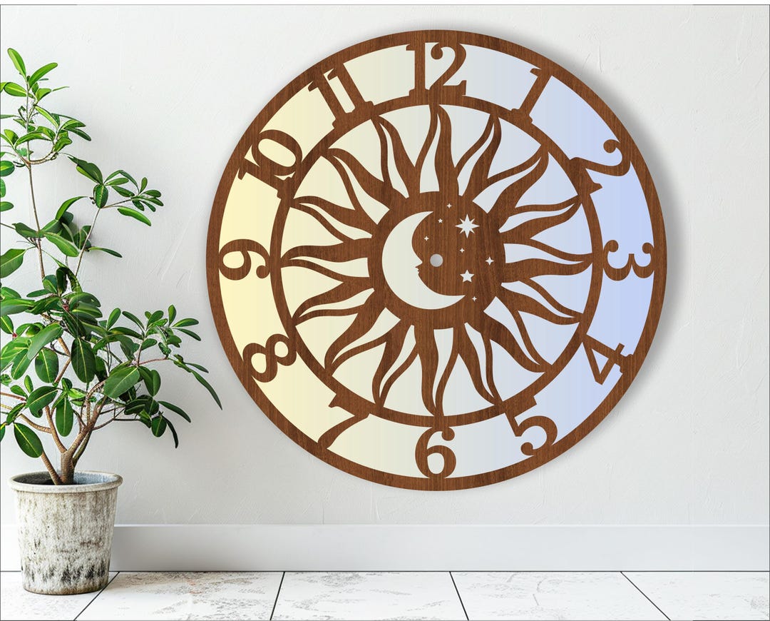 Sun and Moon Wall Clock Laser Cut Files, SVG File. Vector File Ai, Cdr ...