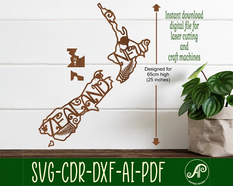 New Zealand Map SVG Laser Cut Files, Kiwiana Wall Decor (digital ...