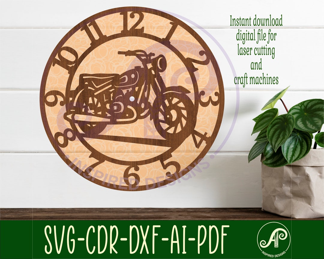 Motorcycle Wall Clock Laser Cut Files, SVG File. Vector File Ai, Cdr ...
