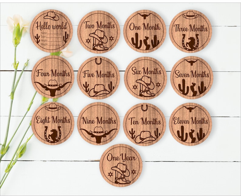 Cowboy Monthly Milestone Discs for Laser Engraving and Cutting. SVG ...