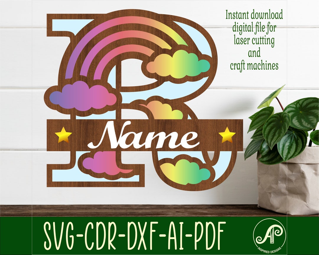 Rainbow Monogram Letter Name Sign Set. 3 Layers Plus Name on - Etsy