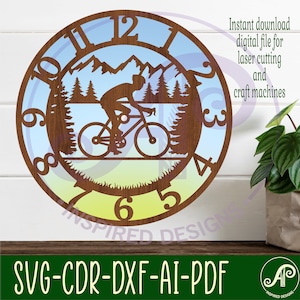 Cyclist Wall Clock Laser Cut Files, SVG File. Vector File Ai, Cdr, Dxf ...