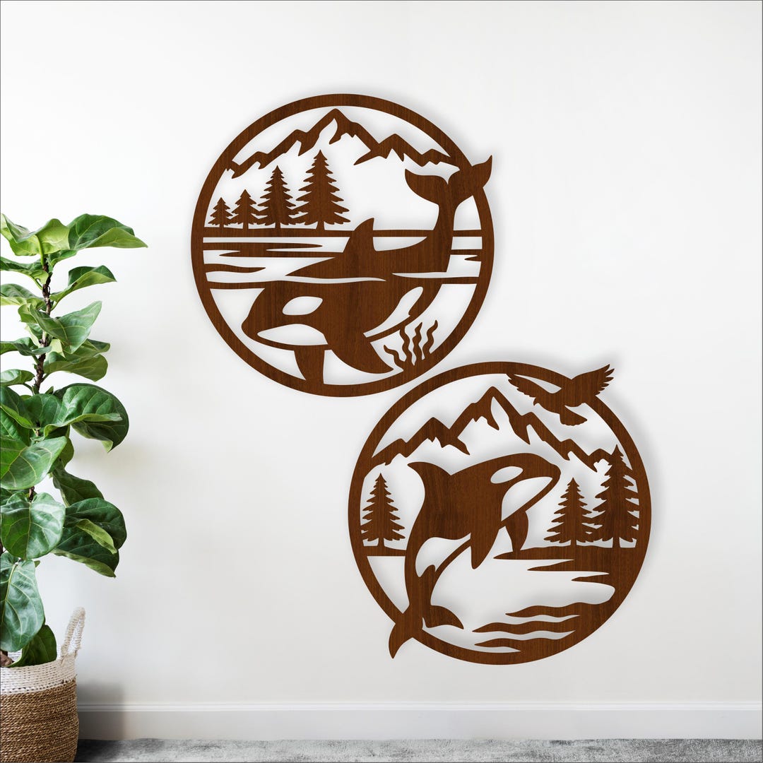 Orca Coastal Whale Wall Signs : Laser Cut Killer Whale Theme Home Decor ...