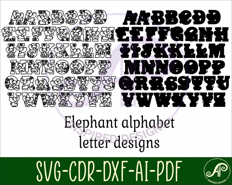 Elephant Alphabet Letter Set: Layered SVG Vector Files (digital ...
