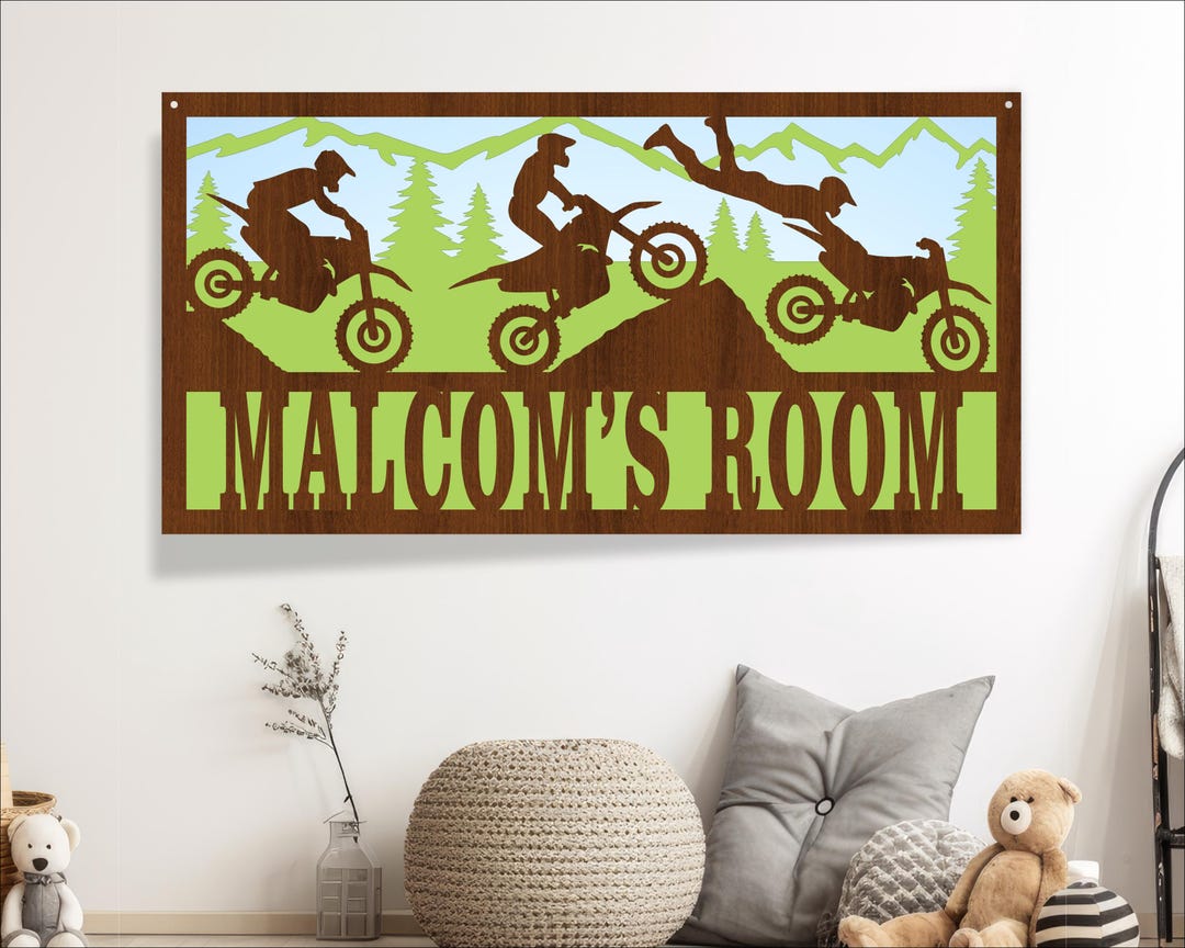 Motocross Scene 3 Layer Name Sign SVG, Motorbike Décor Themed Sign ...