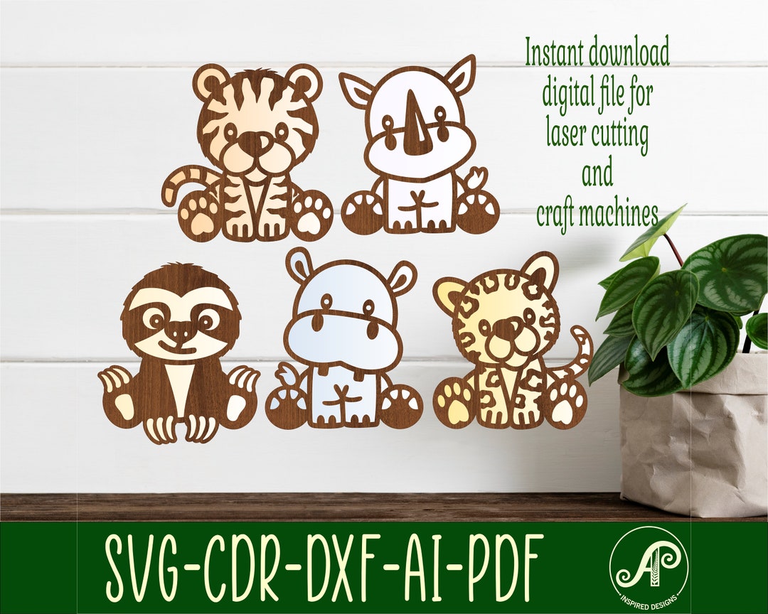 Jungle Animal Laser Cut File Shapes. 5 Two Layer Vector Files SVG, Ai ...