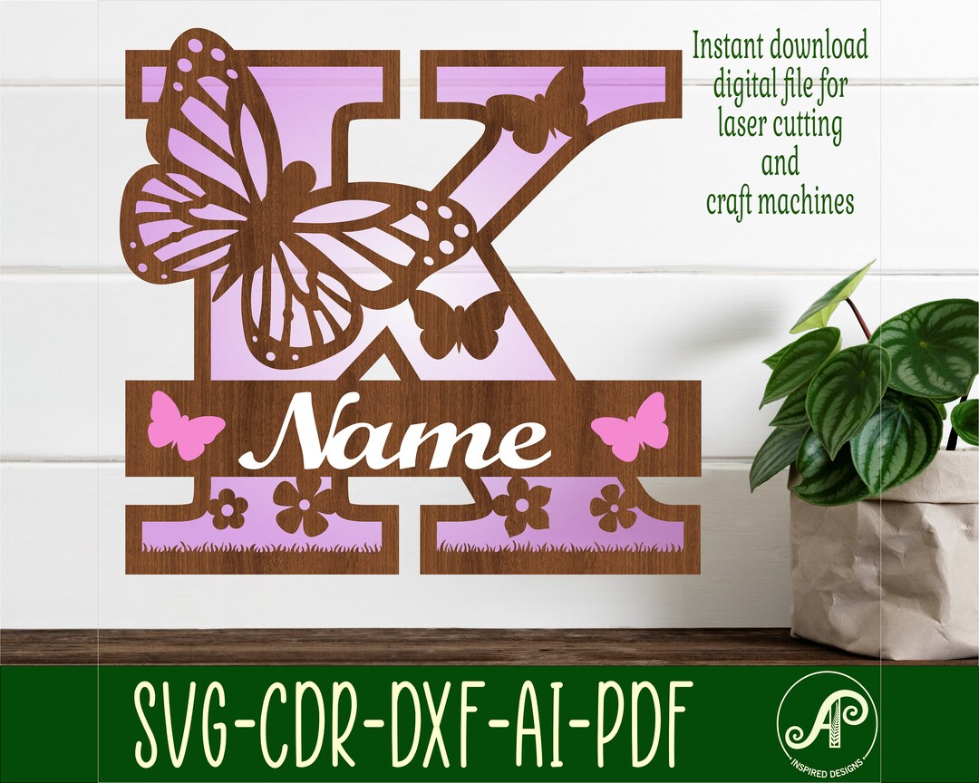 Monarch Butterfly Monogram Letter Name Signs. 3 Layers SVG Laser Cut ...