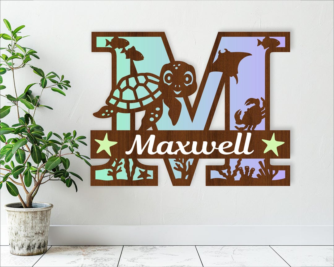 Turtle Monogram Letter Name Signs. 3 Layers SVG Laser Cut Template ...