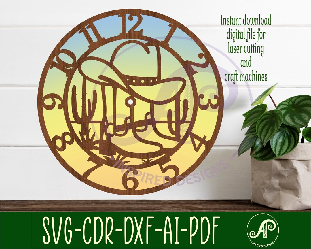 Cowboy Boots Rodeo Wall Clock Laser Cut Files, SVG File. Vector File Ai ...