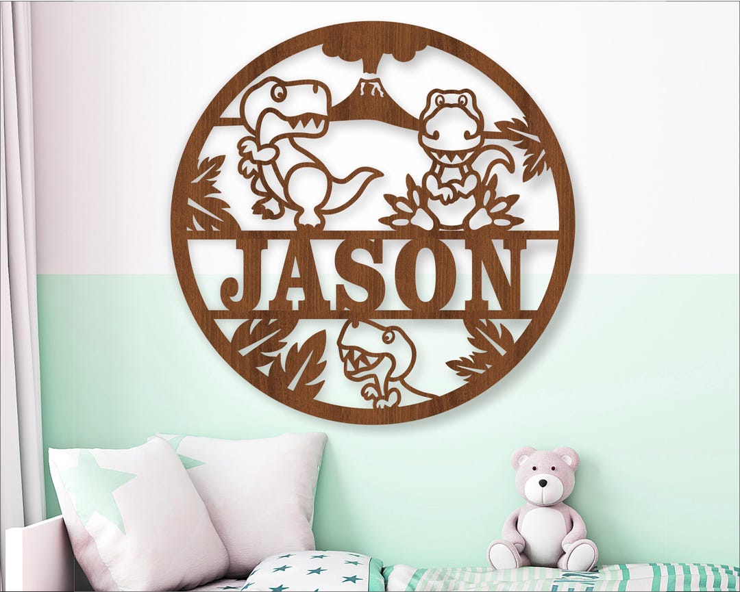 T Rex Name Sign, SVG, Dinosaur Themed Door or Wall Hanger, Laser Cut ...