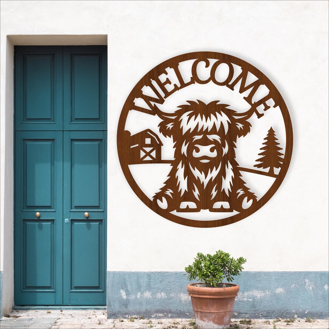 Highland Cow Welcome Sign SVG: Farmhouse Laser Cut Decor (digital ...