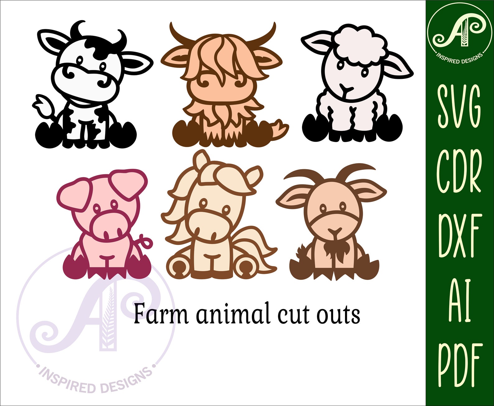 Farm Animal Laser Cut File Shapes. 6 Two Layer Vector Files SVG, Ai ...