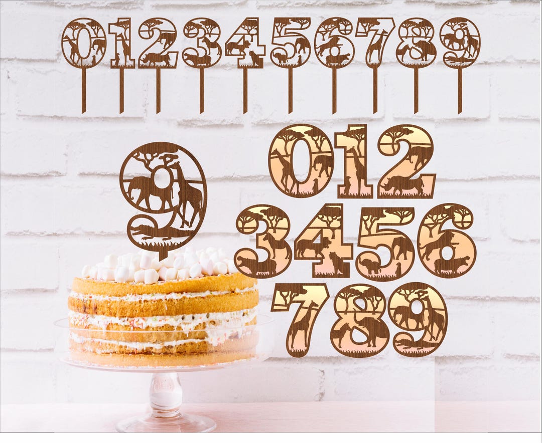 Safari Animal Numbers: Laser Cut Cake Toppers, Wall Decor (SVG, PDF) - Etsy