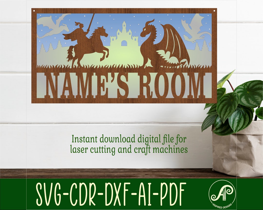 Dragon Scene 3 Layer Name Sign SVG, Fantasy Décor Themed Wall Art ...
