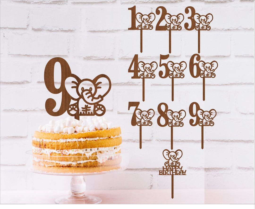 Elephant Number Cake Topper Bundle, SVG Laser Cut, Instant Download Pdf ...