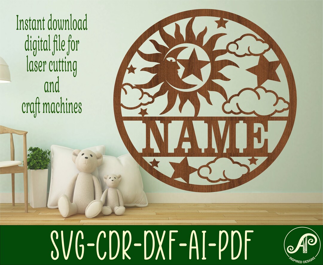 Sun and Moon Name Sign SVG Nature Themed Door or Wall - Etsy