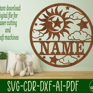 Sun and Moon Name Sign, SVG, Nature Themed Door or Wall Hanger, Laser ...