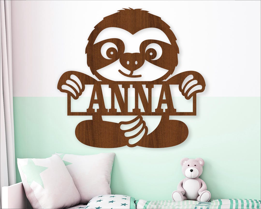 Cute Sloth Name Sign SVG Laser Cut Template, Door or Wall Hanger Ai ...