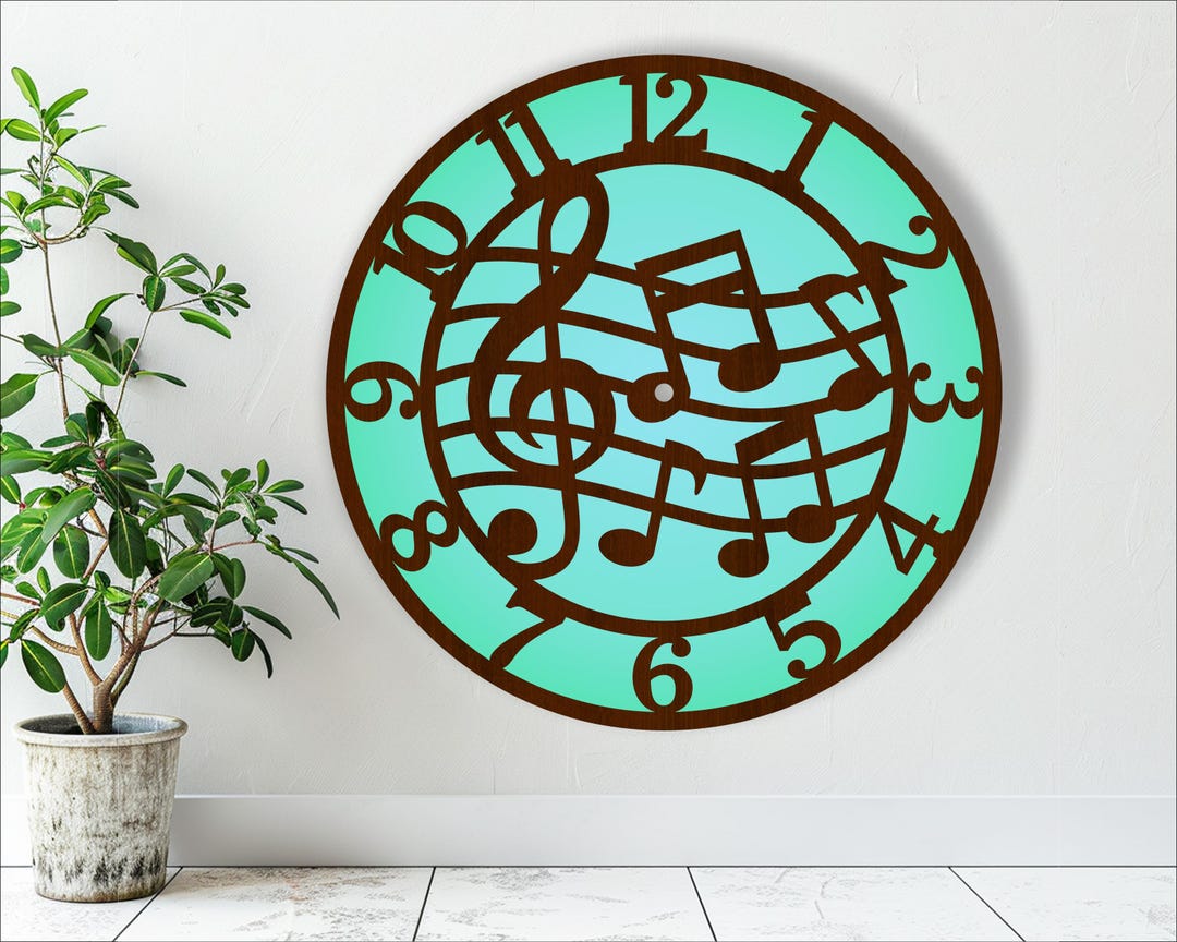 Music Wall Clock Laser Cut Files, SVG File. Vector File Ai, Cdr, Dxf ...
