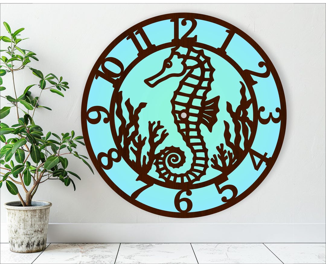 Seahorse Wall Clock Laser Cut Files, Ocean Theme Clocks Template ...