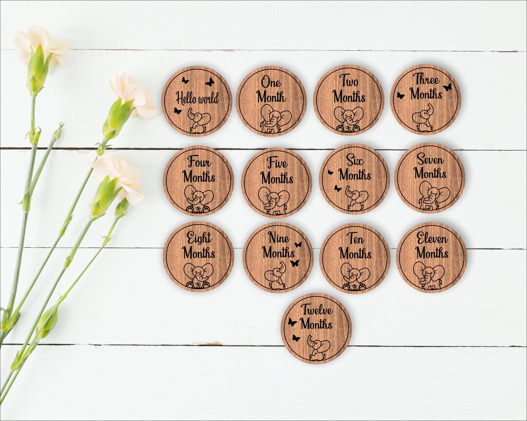 Baby Monthly Milestone Discs Elephant Theme SVG, Nursery Themed Bundle ...