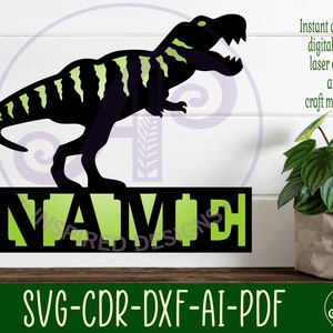 T Rex Name Sign SVG Laser Cut Template, Door or Wall Hanger, Vector ...