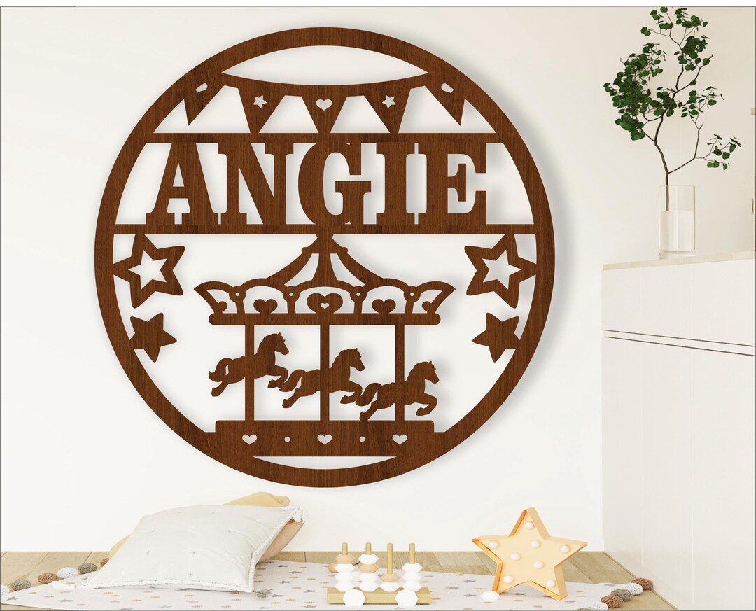 Carousel Name Sign, SVG, Merry Go Round Themed Laser Cut Name Sign ...