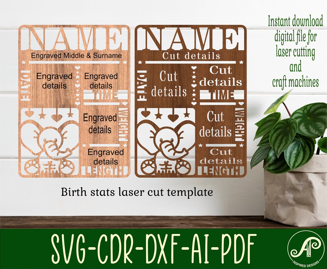 Elephant Baby Stats Birth Plaque Announcement Sign Template - Etsy