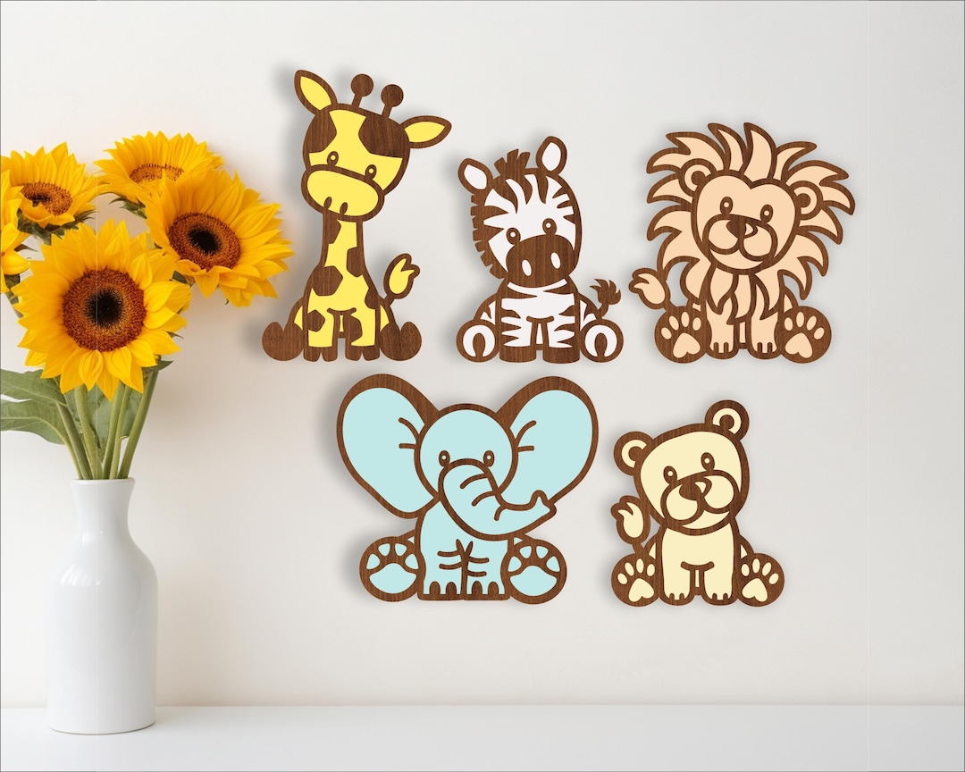 Safari Animal Laser Cut File Shapes. 5 Two Layer Vector Files SVG, Ai ...