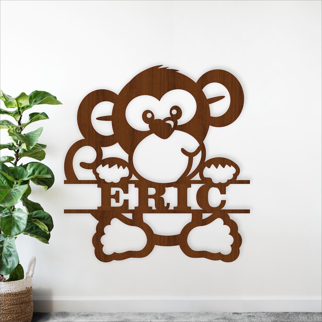 Monkey Name Sign Laser Cut - Jungle Personalized Nursery Decor (digital ...