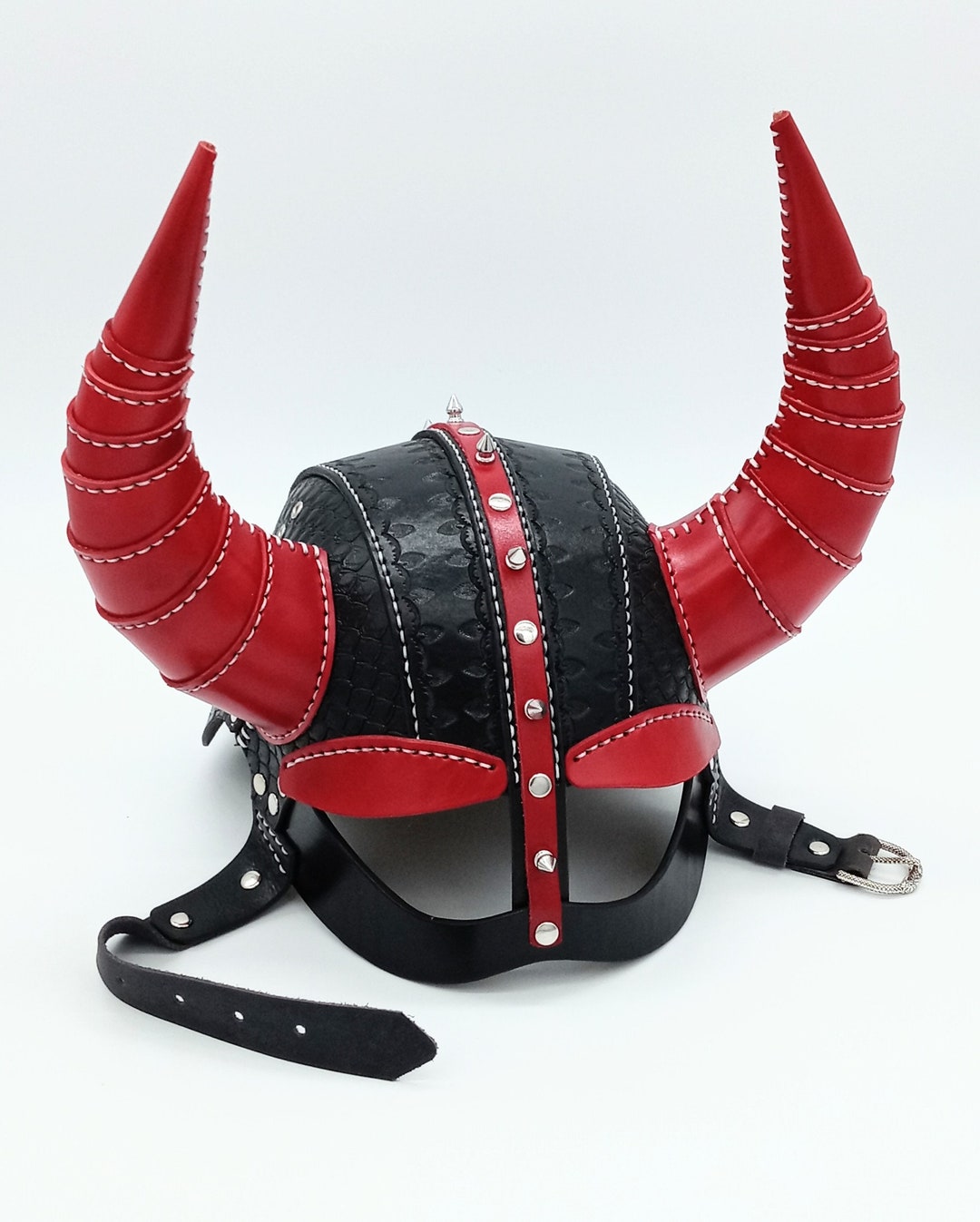 Leather Viking Style Helmet - "blood Knight" - Red and Black - Etsy