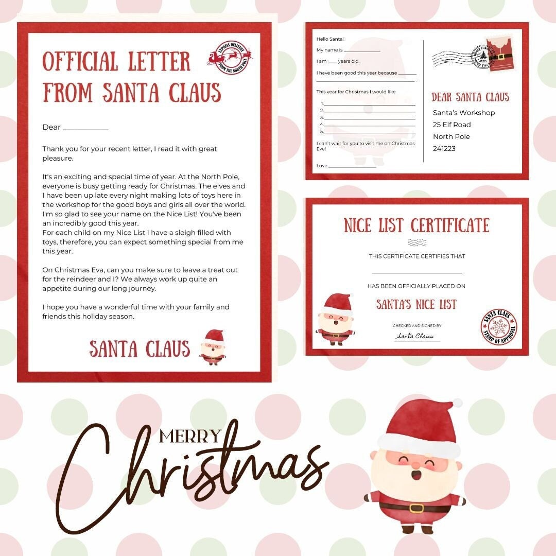 Santa Claus Letter, Nice List Certificate and Christmas List Letter ...