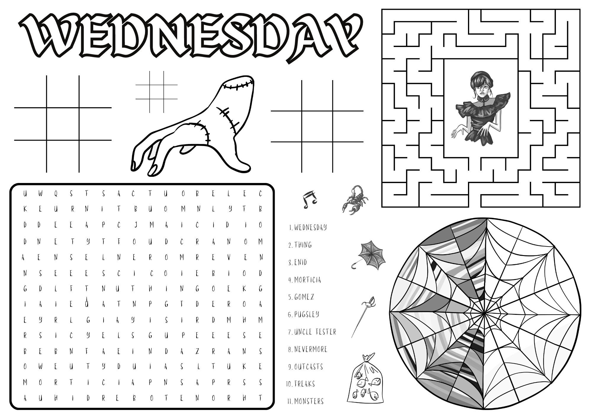 Wednesday Addams Family A4 Colouring Page / Activity Game - Etsy UK