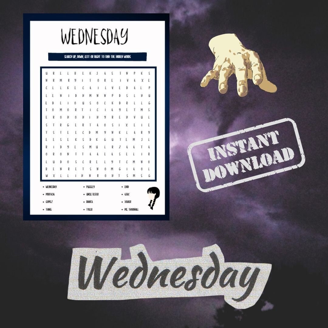 Wednesday Fun Word Search Game. Addam's Family Digital - Etsy