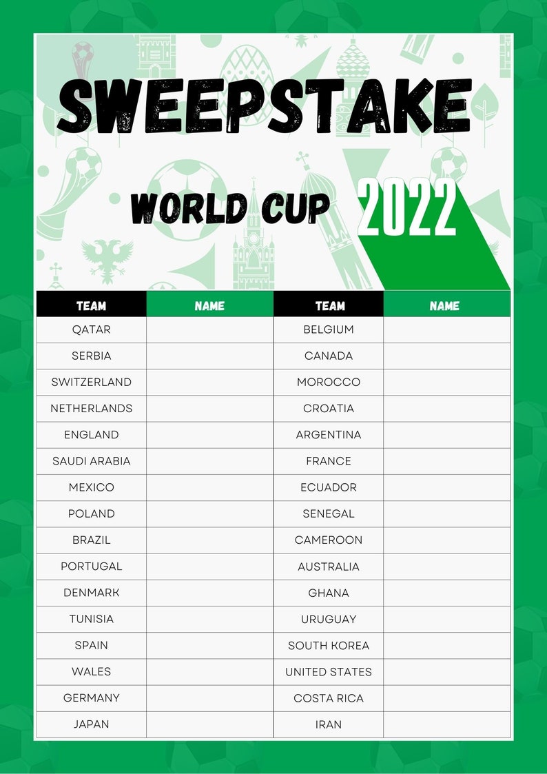 World Cup 2022 Sweepstake Game Soccer Football Tournament Etsy Uk