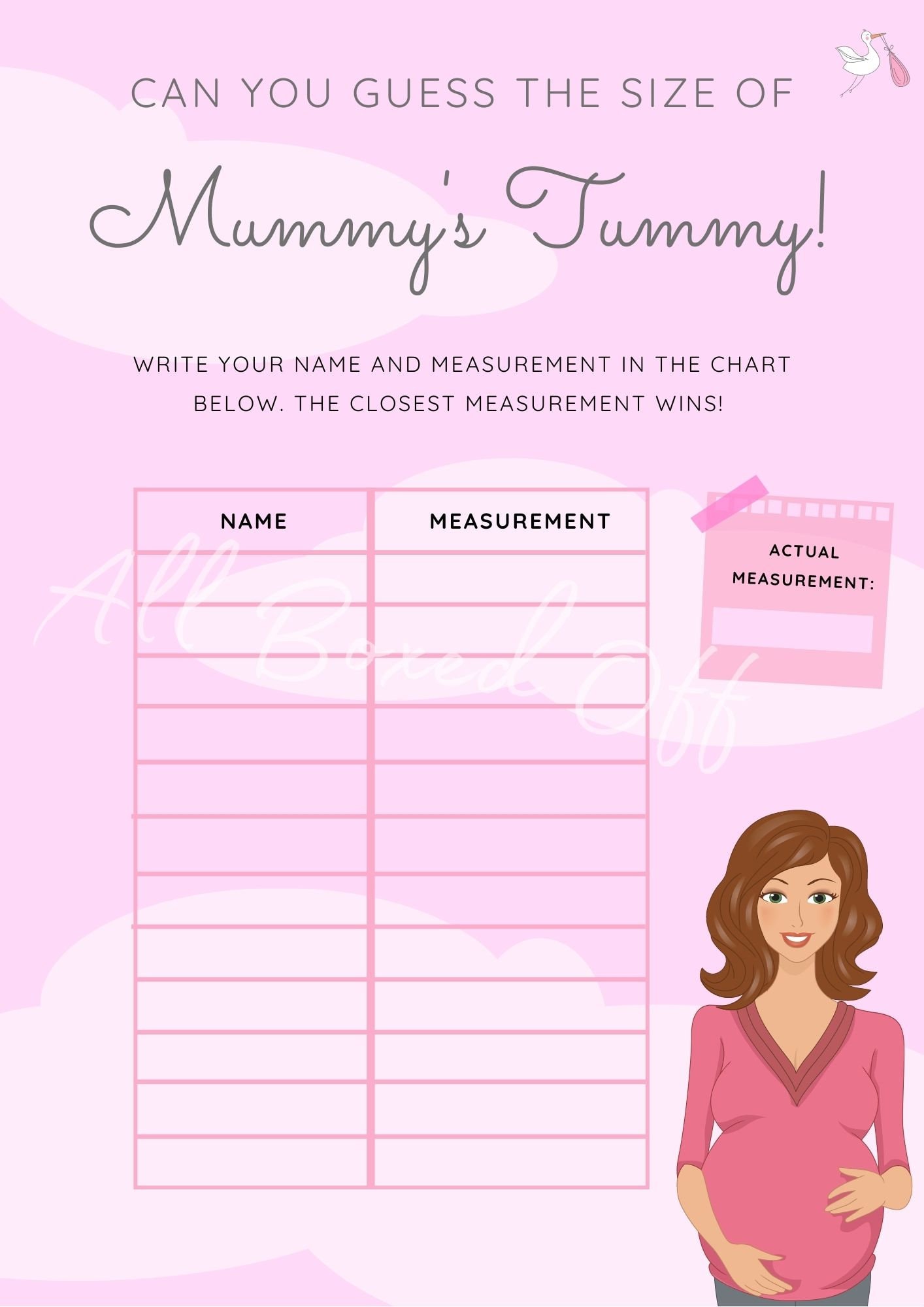 Guess the Size of Mummy's Tummy Baby Shower Game Printable - Etsy UK