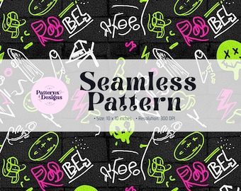Neon Graffiti Skull Seamless Pattern | Digital Fabric Print (PNG) - Etsy