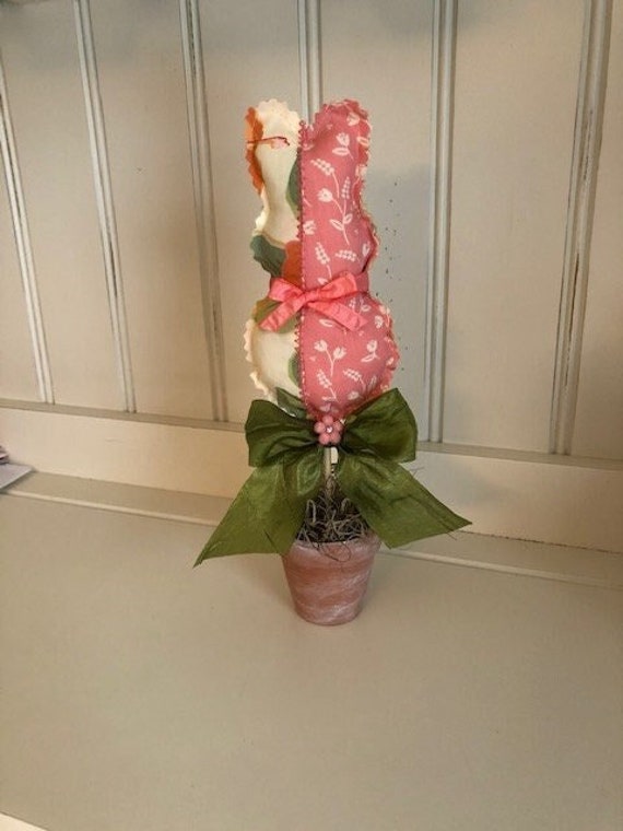 Sewn Fabric Stuffed Topiary Bunny Topiary Easter Bunny in A | Etsy